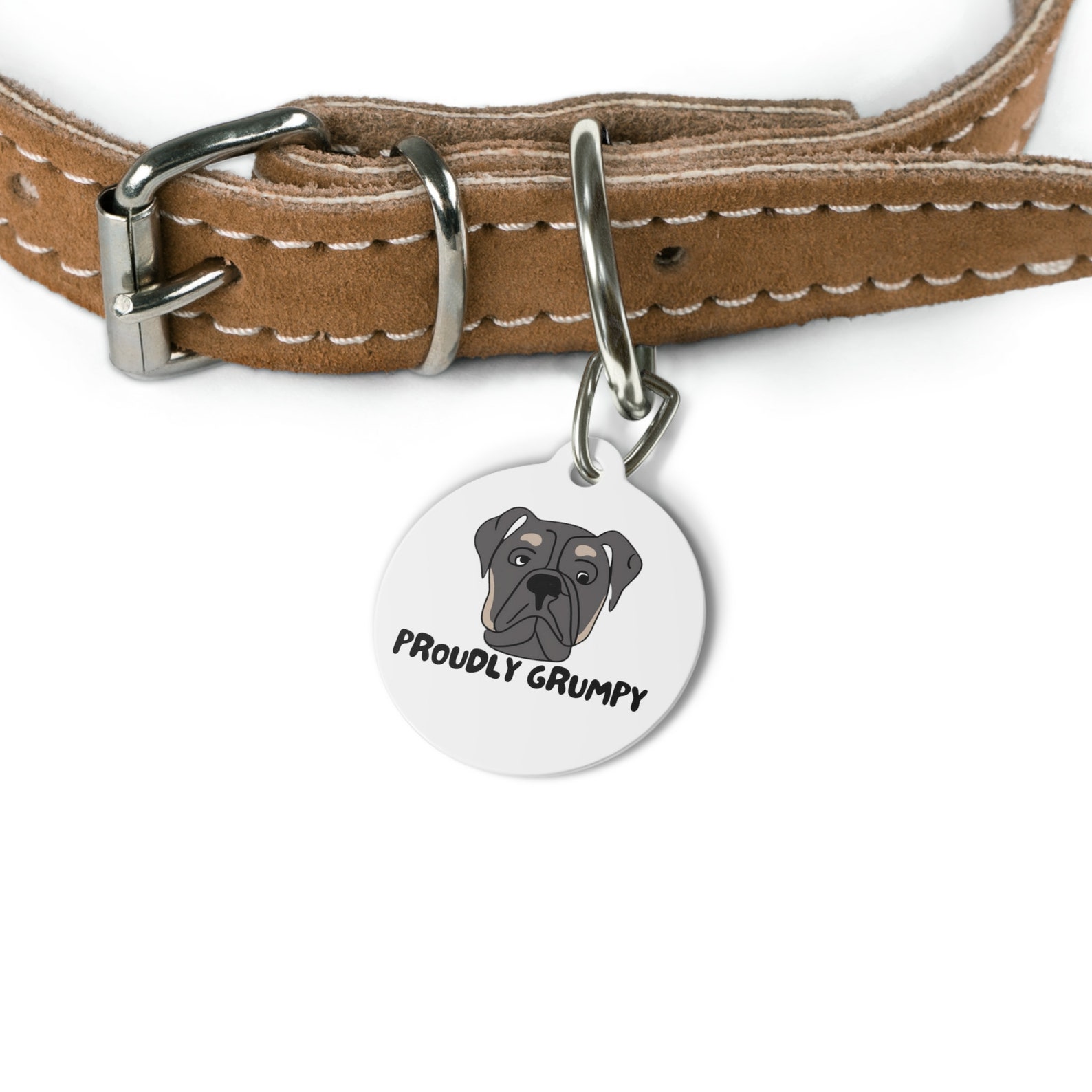 Proudly Grumpy English Bulldog Pet Tag - 1" Round Solid Metal Dog ID ...