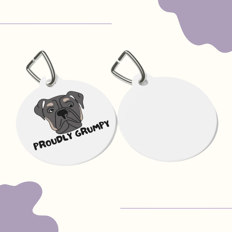 Proudly Grumpy English Bulldog Pet Tag - 1" Round Solid Metal Dog ID ...
