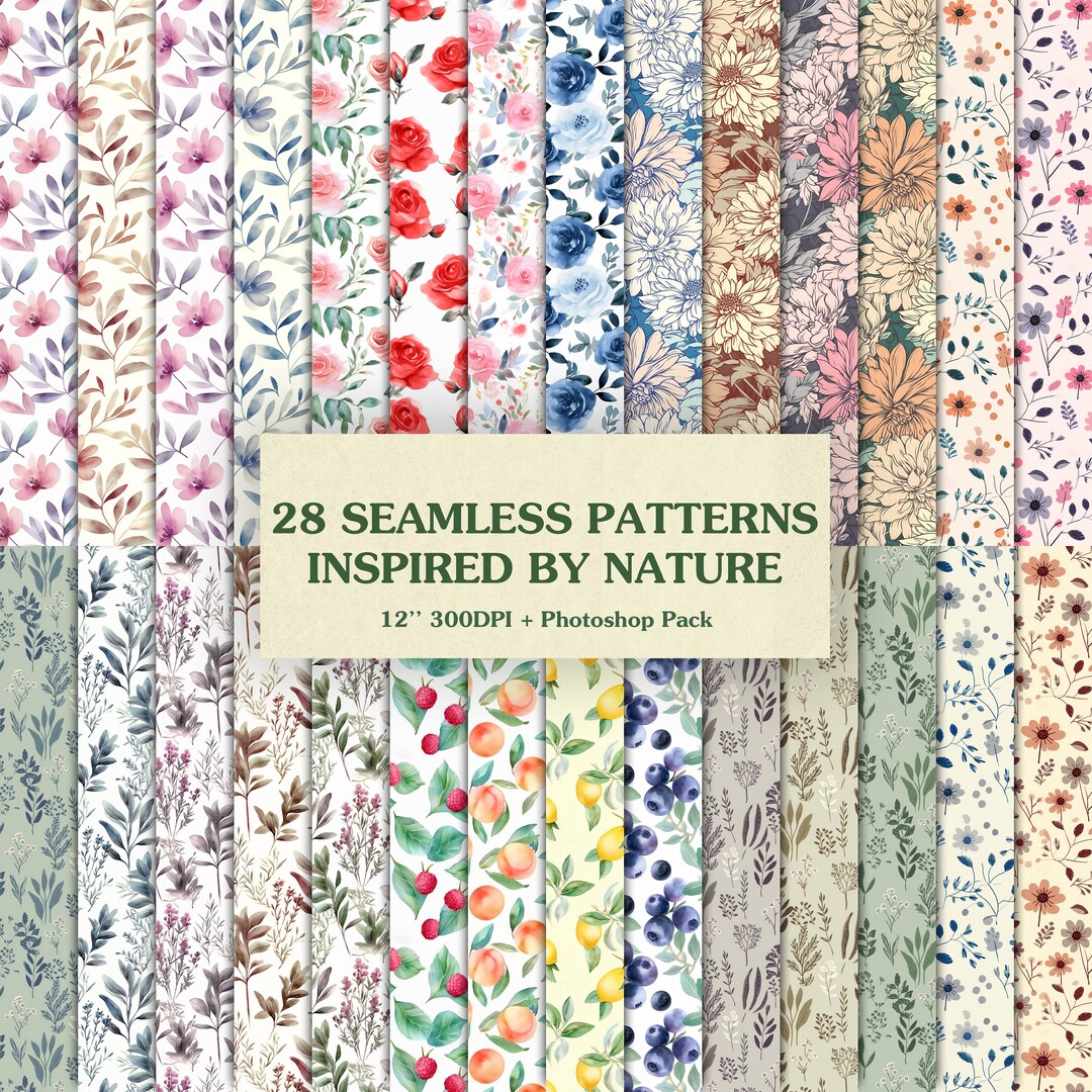 Floreal and Nature Pattern Pack, Digital Floreal and Fruits Papers ...