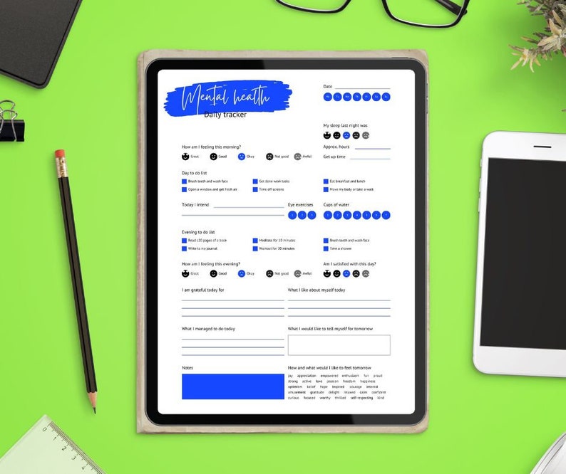 Mental Health Tracker, Daily Tracker, Wellness Tracker, Mental Wellness ...