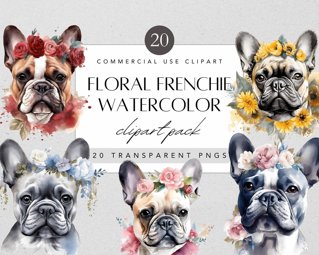 Floral Frenchies: Adorable Watercolor French Bulldog & Flowers PNG ...
