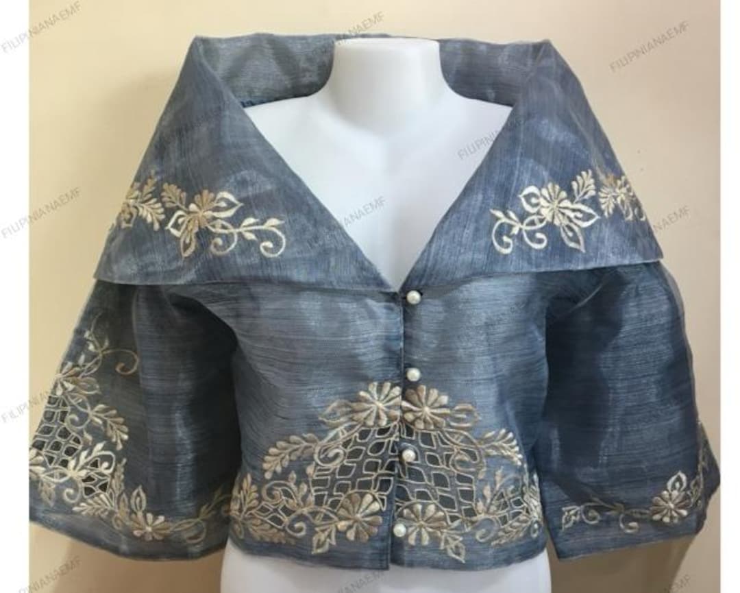 Modern Filipiniana MARIA CLARA TOP| Piña Blue - Etsy