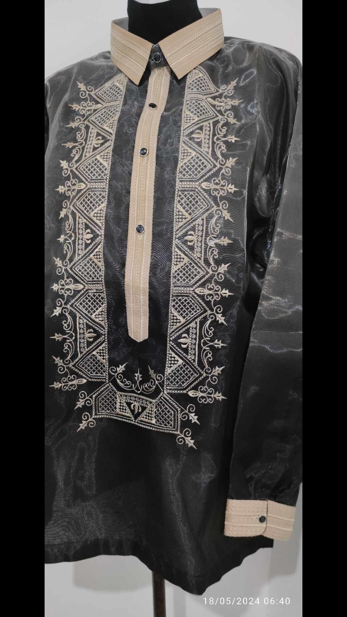 Modern Barong Tagalog| Black Monochromatic Barong in Golden Beige ...