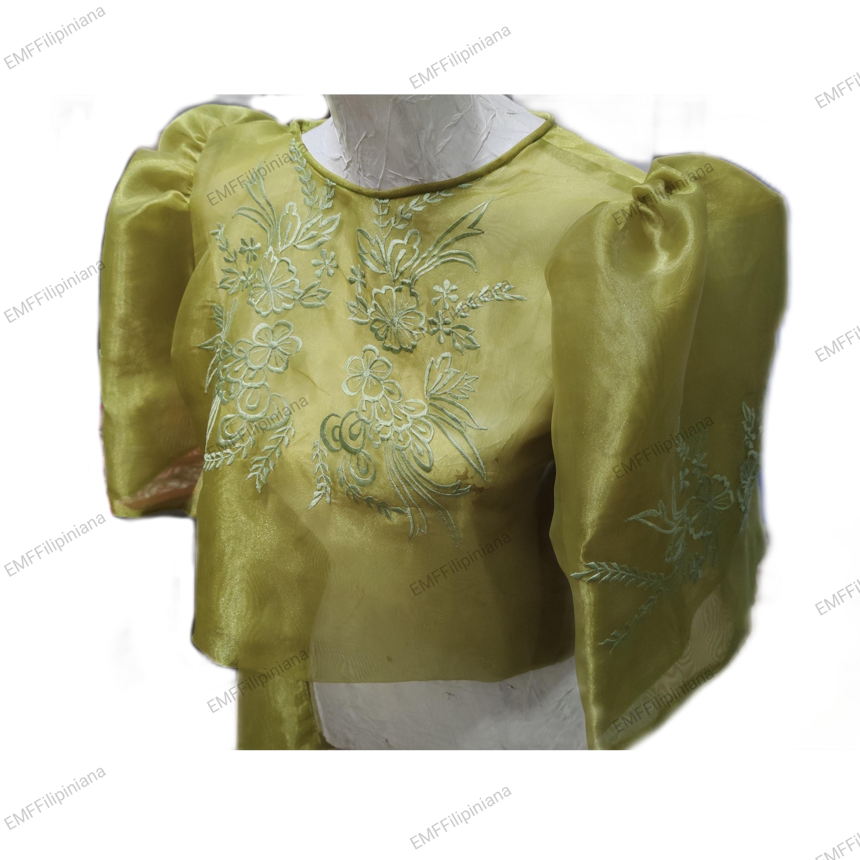 Plain Modern Filipiniana Crop Top With Long Back Top | Olive Green or ...