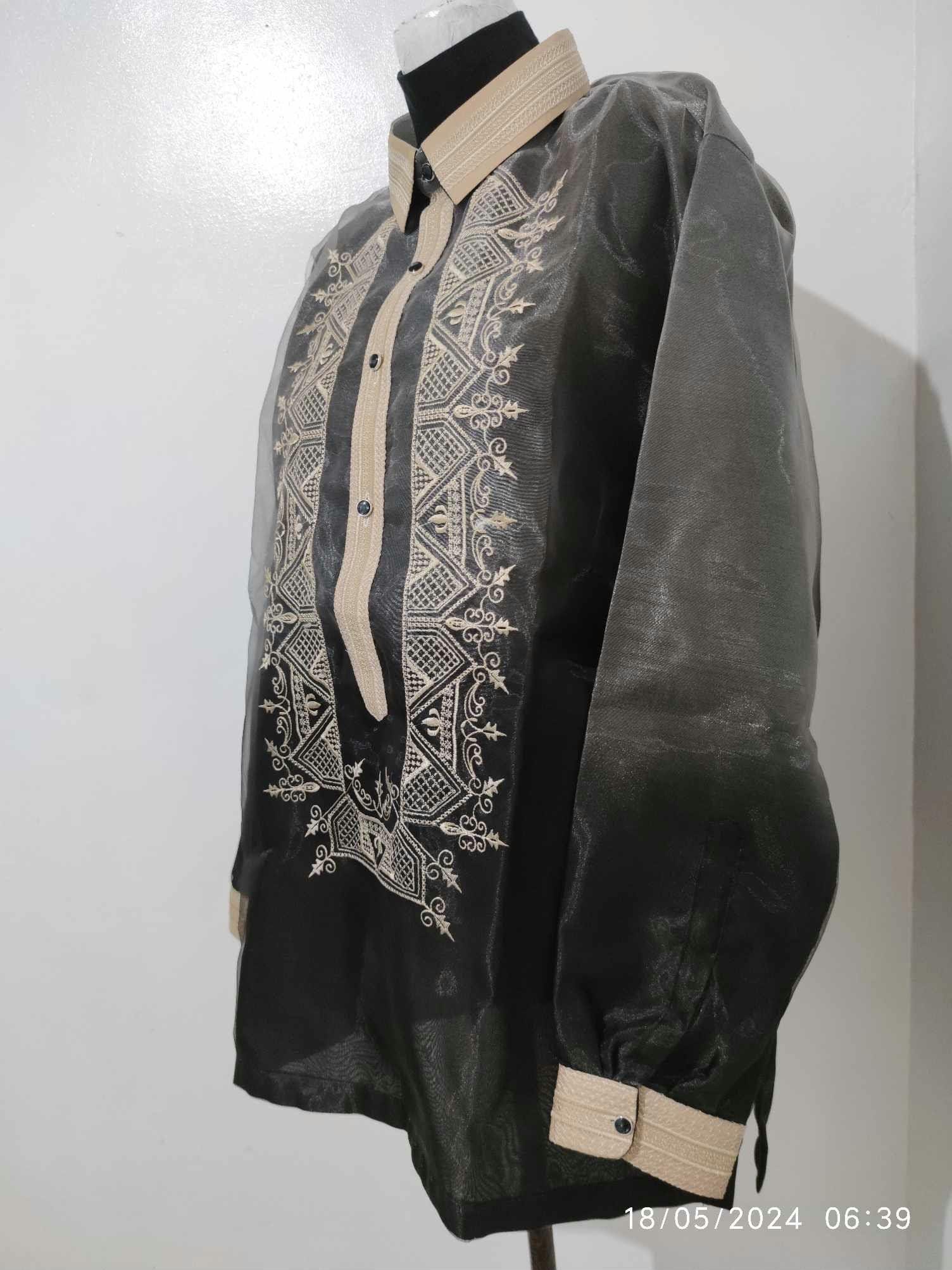 Modern Barong Tagalog| Black Monochromatic Barong in Golden Beige ...