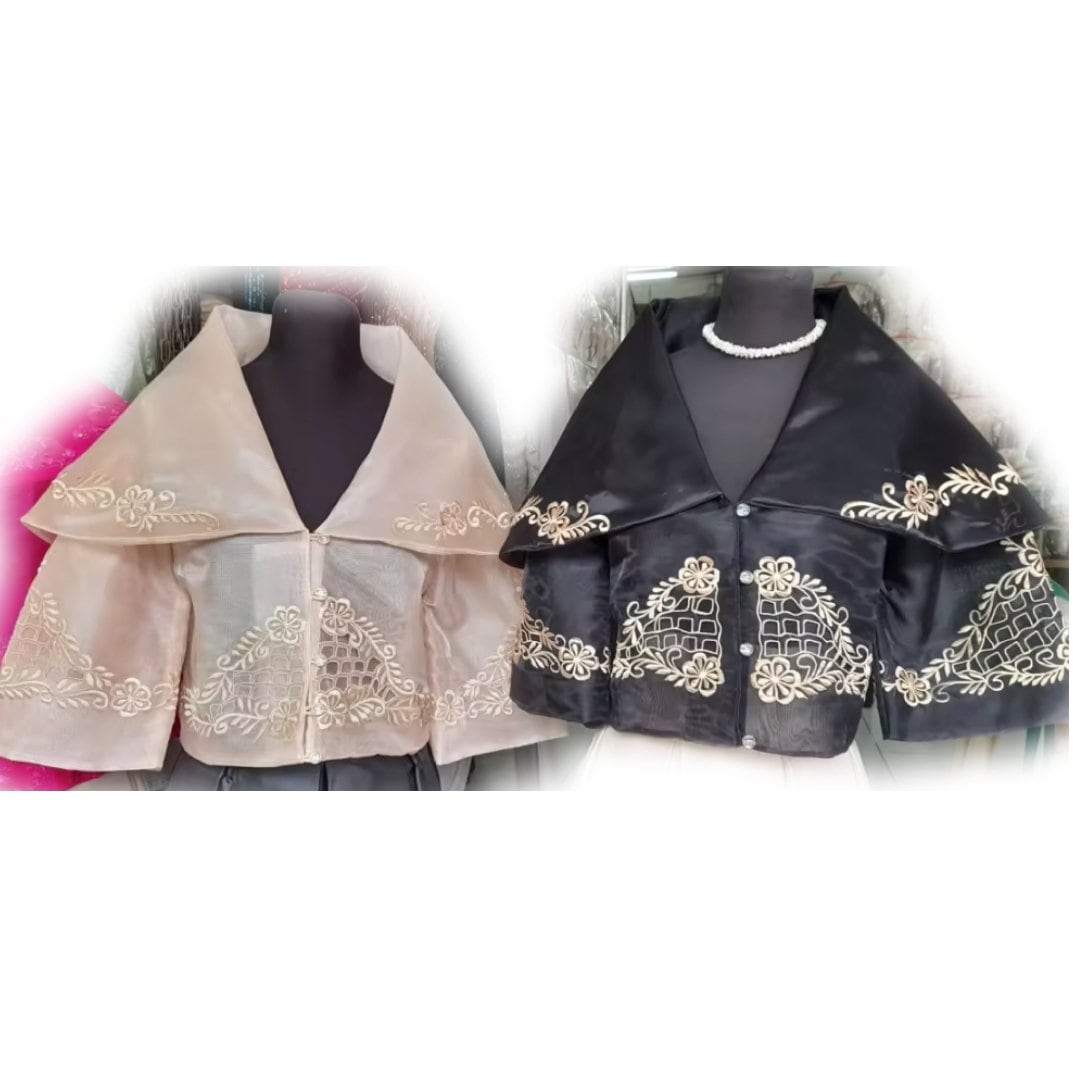 Modern Filipiniana MARIA CLARA TOP Piña Organza and Black Organza Silk ...