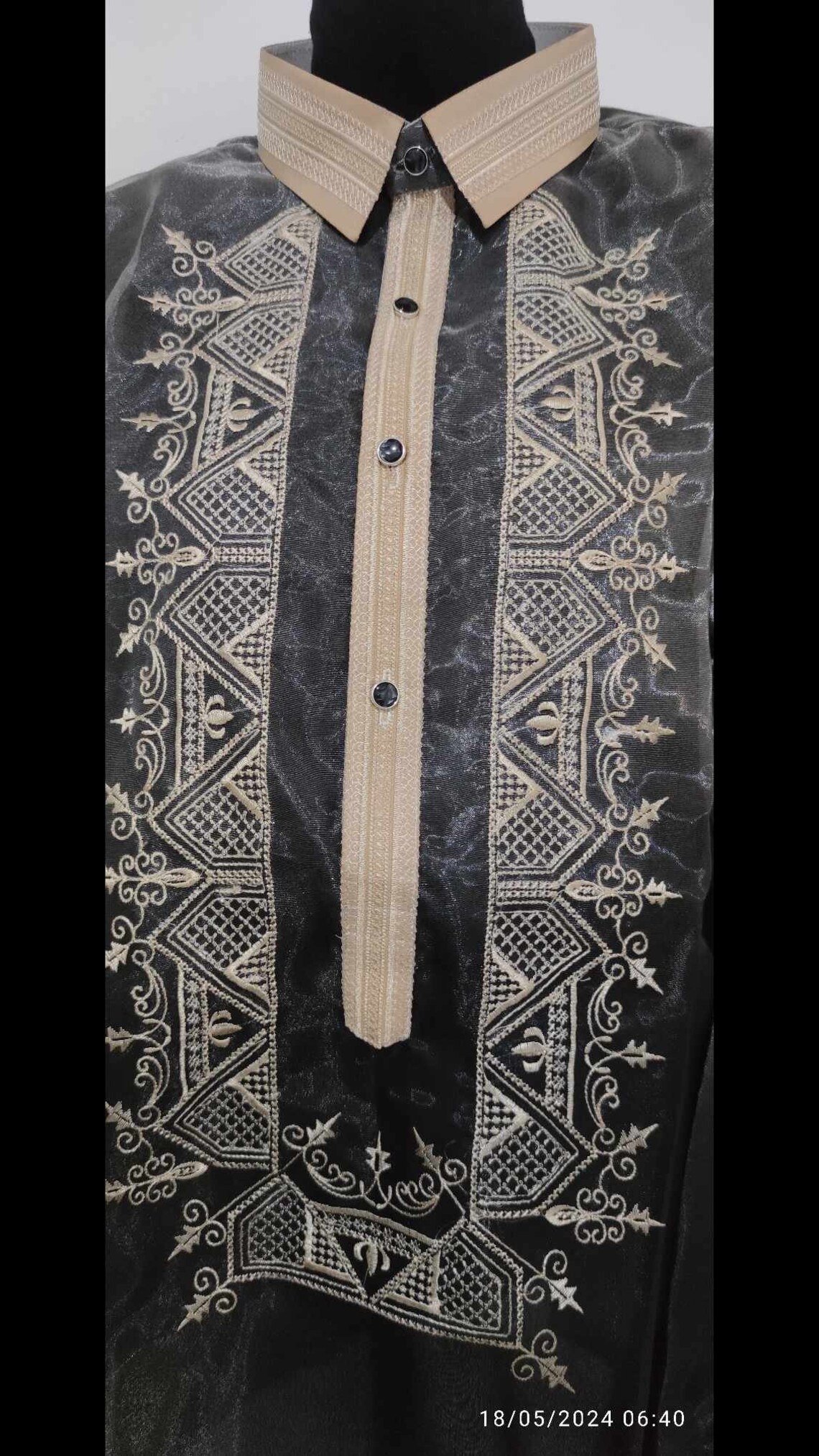 Modern Barong Tagalog| Black Monochromatic Barong in Golden Beige ...