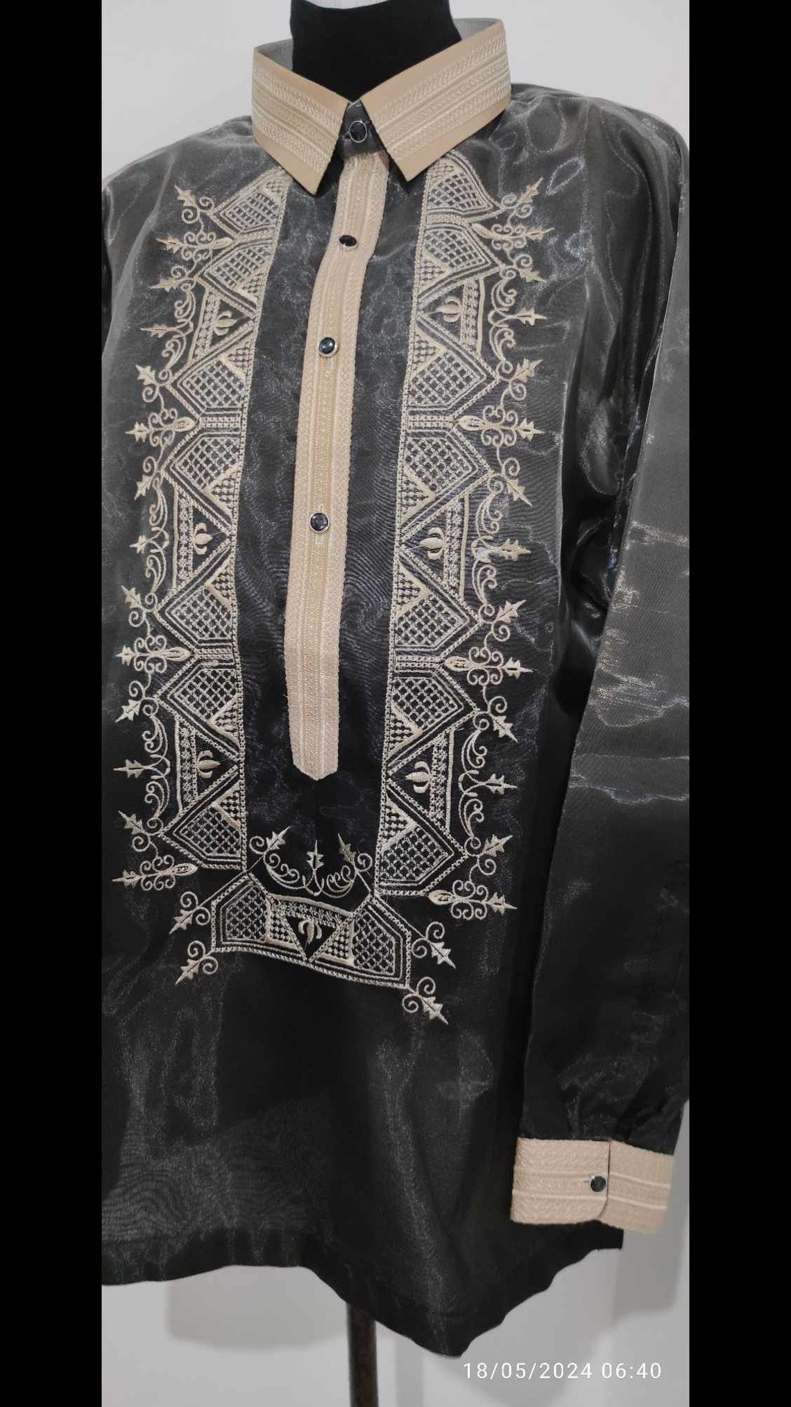 Modern Barong Tagalog| Black Monochromatic Barong in Golden Beige ...