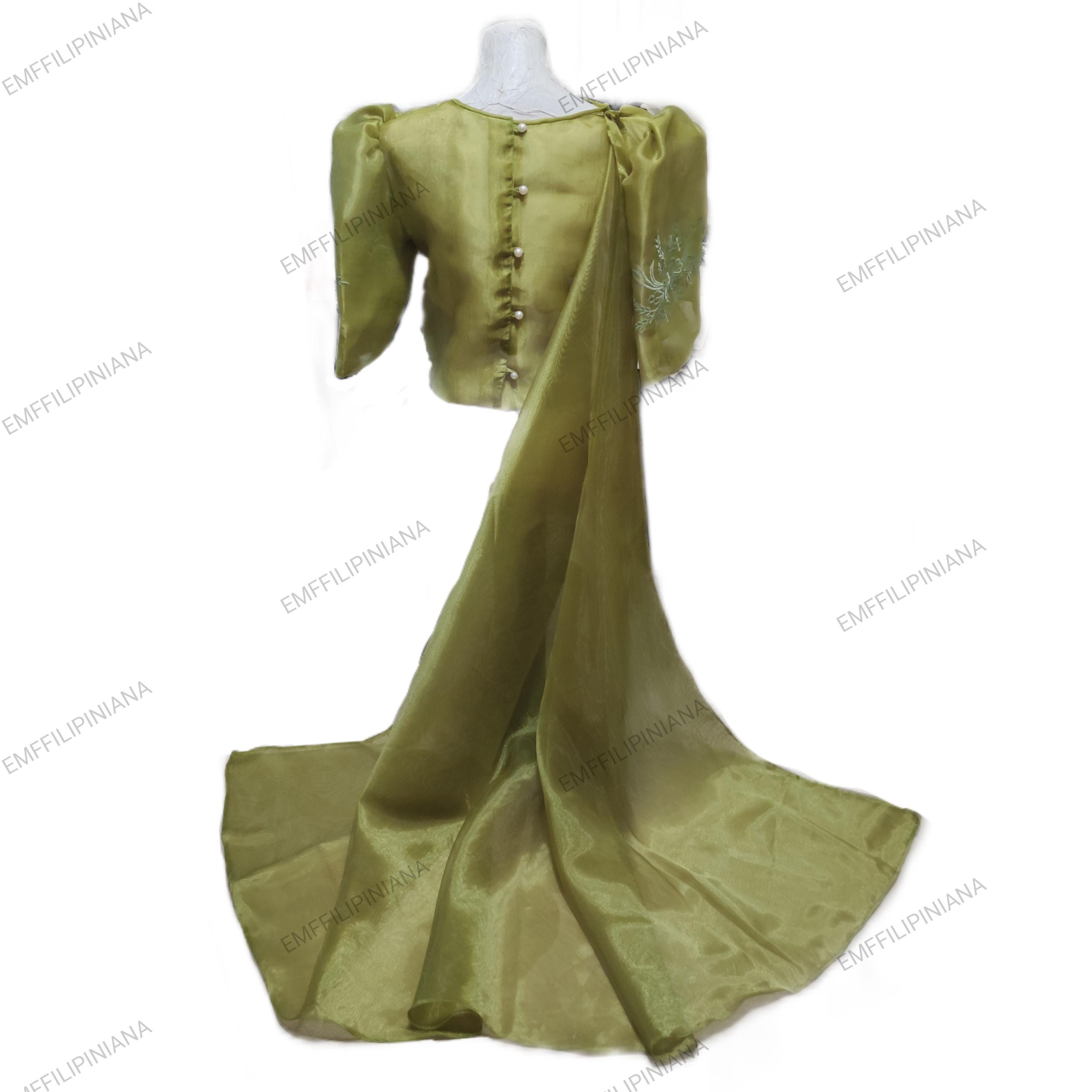 Plain Modern Filipiniana Crop Top With Long Back Top | Olive Green or ...