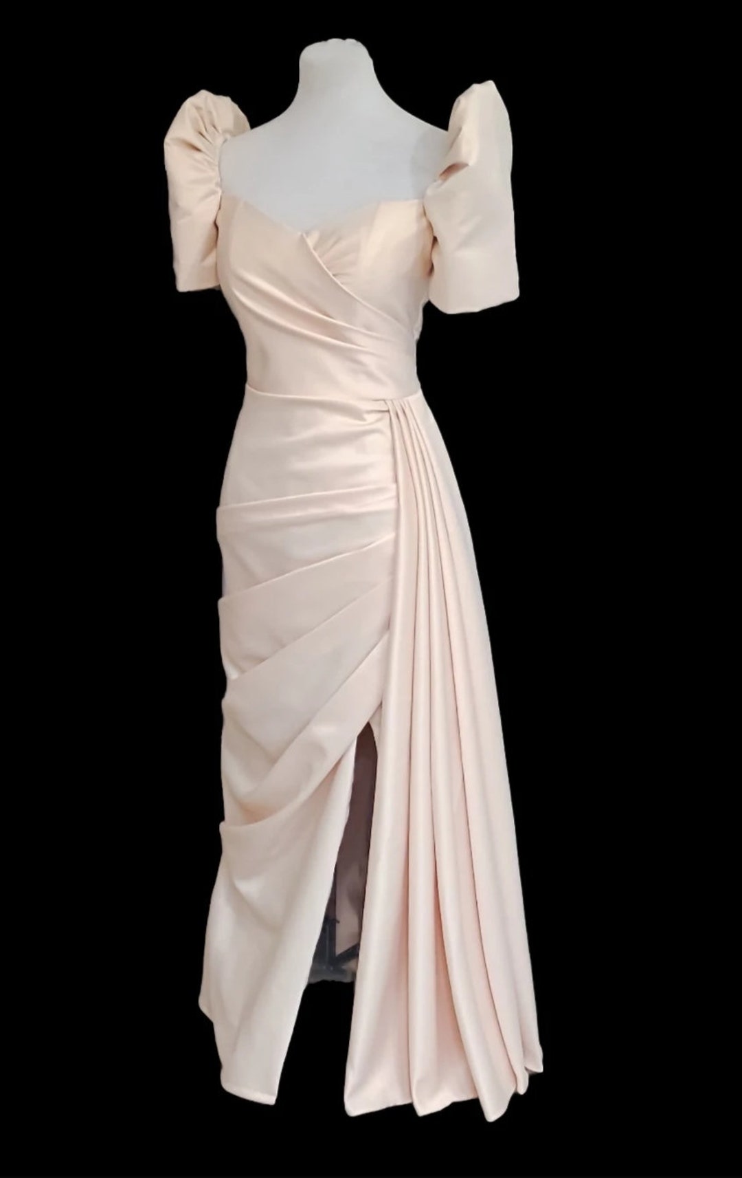 Modern Filipiniana Gown With Slit Duchess Fabric Beige, Black and White ...