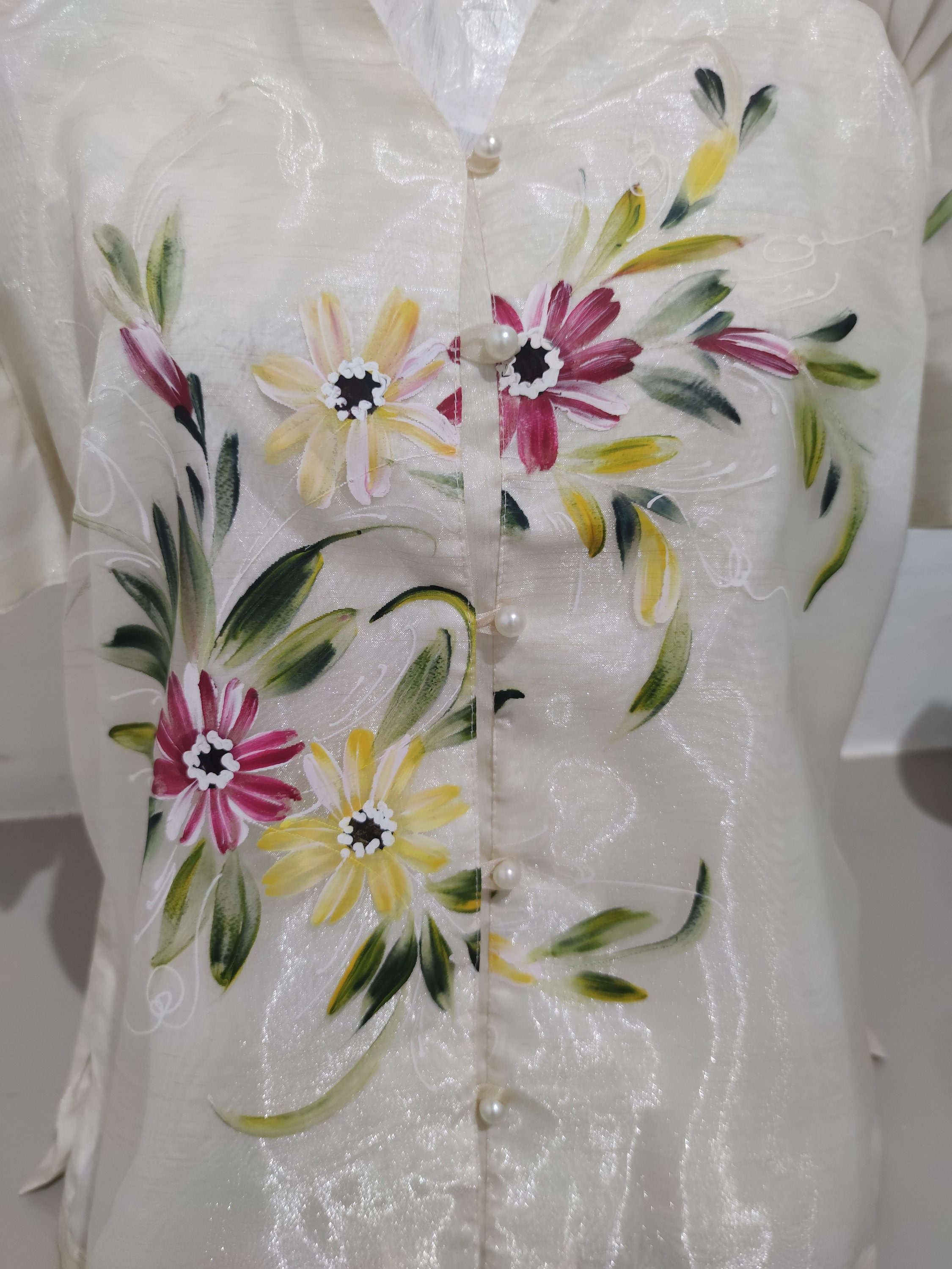 Handpainted Filipiniana Top | Piña Organza | Butterfly Sleeves | Imelda ...
