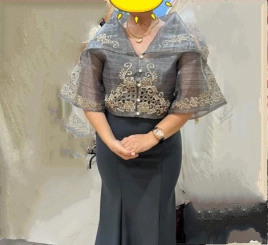 Modern Filipiniana MARIA CLARA TOP Piña Organza and Black Organza Silk ...