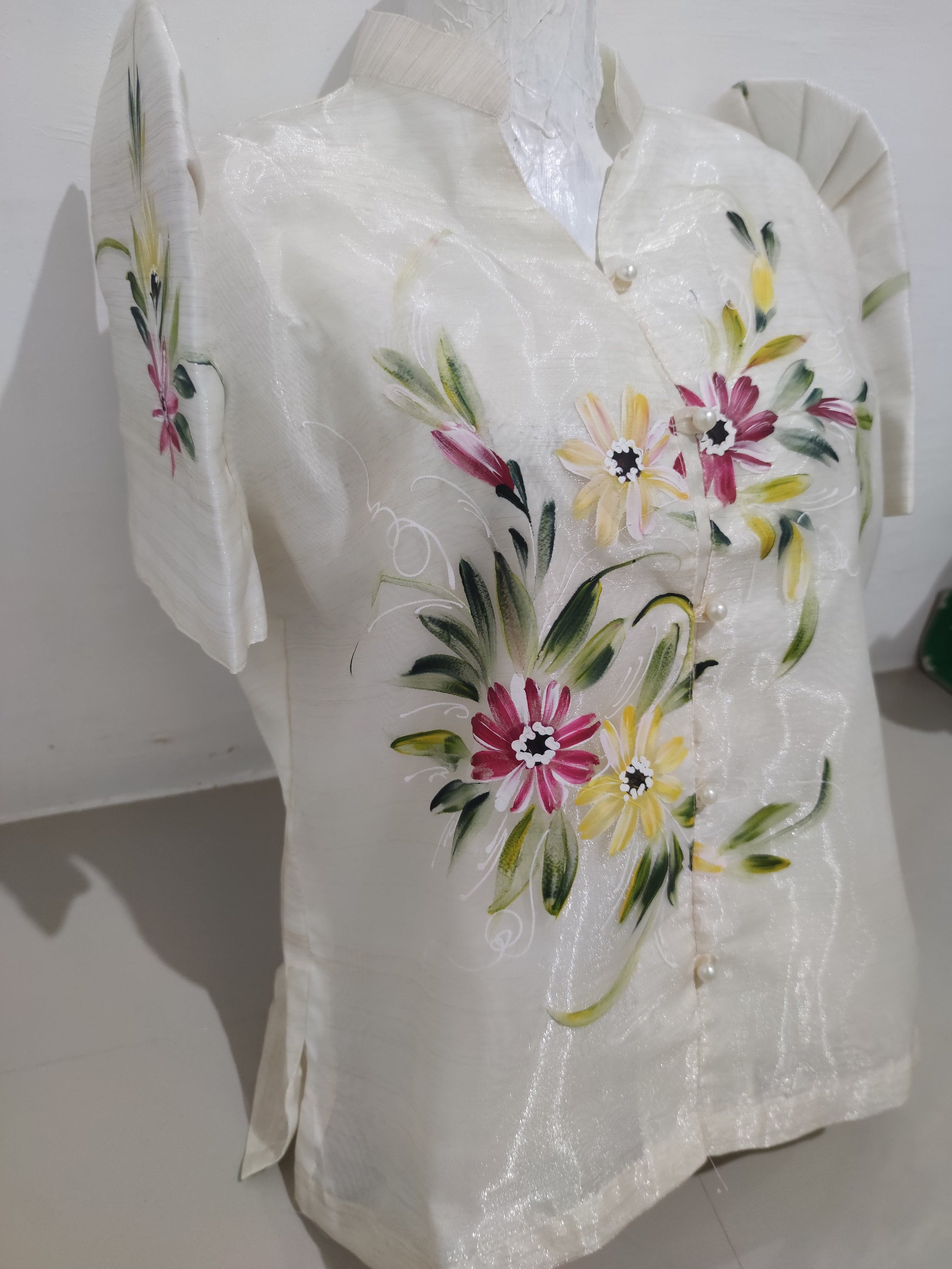 Handpainted Filipiniana Top | Piña Organza | Butterfly Sleeves | Imelda ...