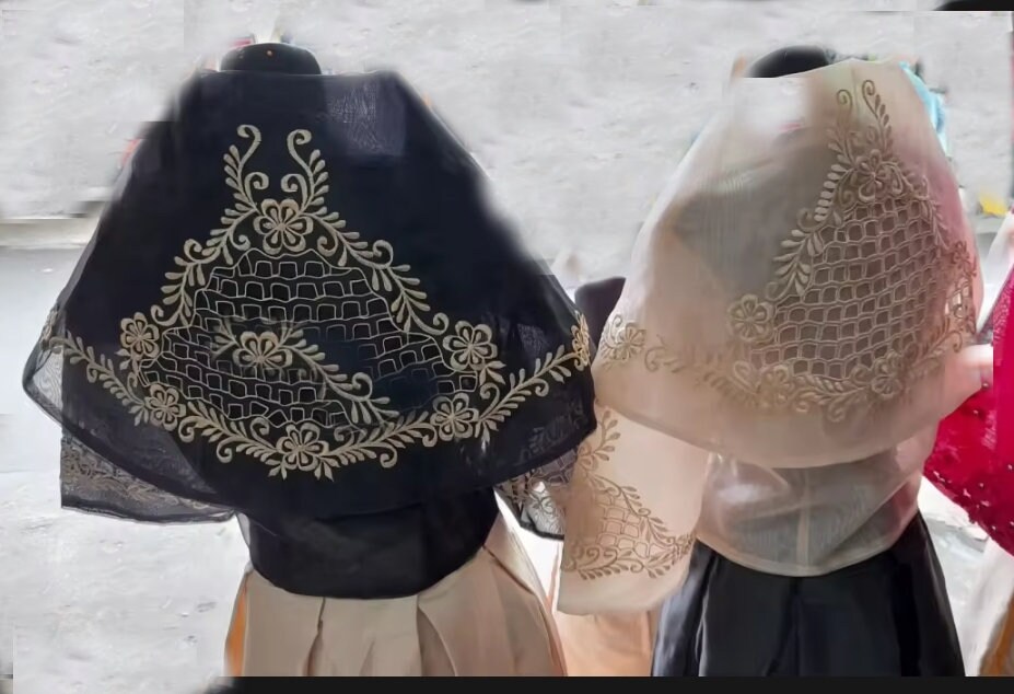 Modern Filipiniana MARIA CLARA TOP Piña Organza and Black Organza Silk ...