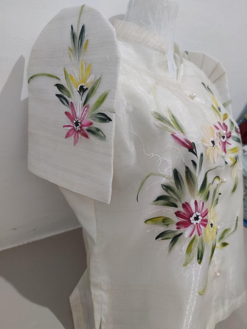 Handpainted Filipiniana Top | Piña Organza | Butterfly Sleeves | Imelda ...
