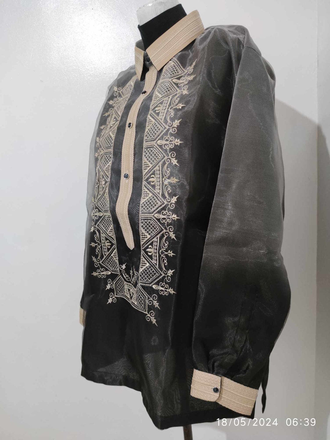 Modern Barong Tagalog Black Monochromatic Barong in Golden Beige ...