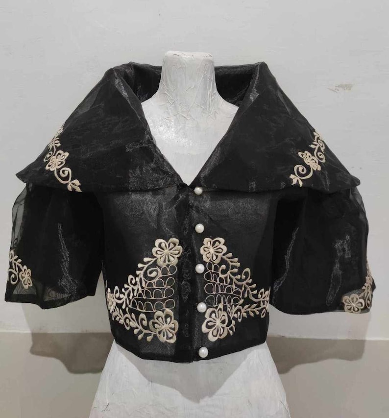 Modern Filipiniana MARIA CLARA TOP| Piña Organza and Black Organza Silk ...