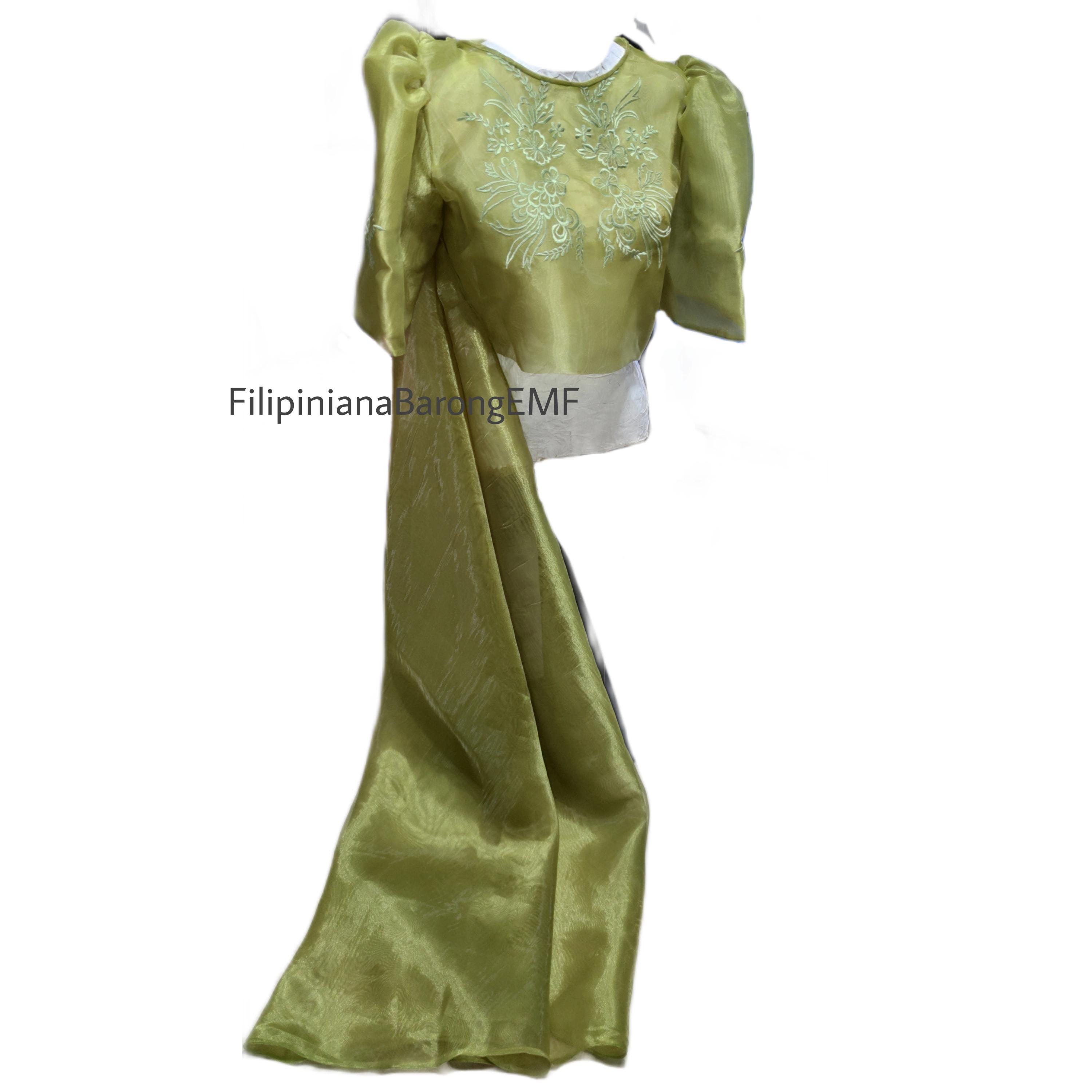 Plain Modern Filipiniana Crop Top With Long Back Top | Olive Green or ...
