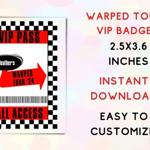 Warped Tour Theme VIP Badge Customize | Warped Tour, Any Birthday ...