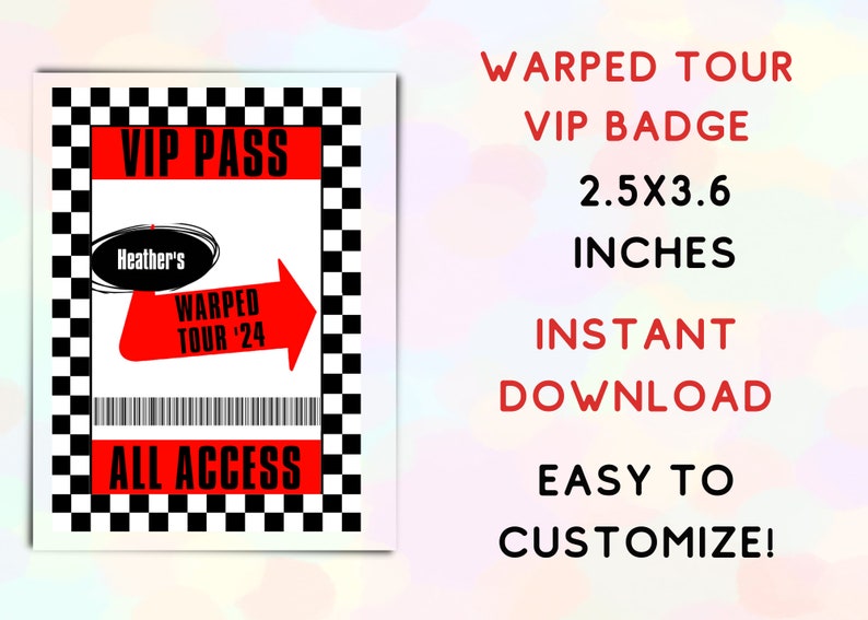 Warped Tour Theme VIP Badge Customize | Warped Tour, Any Birthday ...