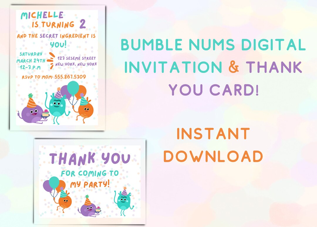 Bumble Nums Theme Birthday Customized Invitation Bundle | 5x7, Bumble ...