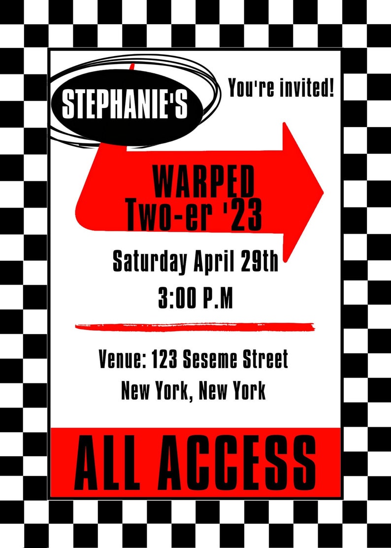 Warped Tour Theme Birthday Customized Invitation 5x7 Warped - Etsy