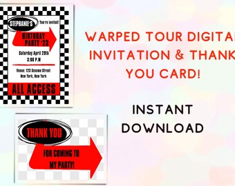 Warped Tour Theme Birthday Customized Invitation 5x7, Warped Two-er, Second Birthday, Instant ...