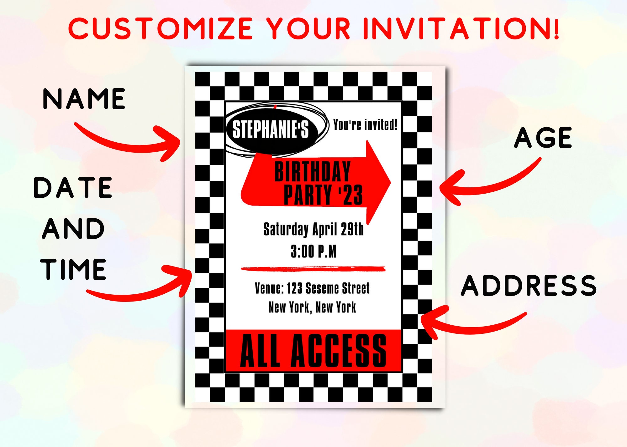 Warped Tour Theme Birthday Customized Invitation | 5x7, Warped Tour ...