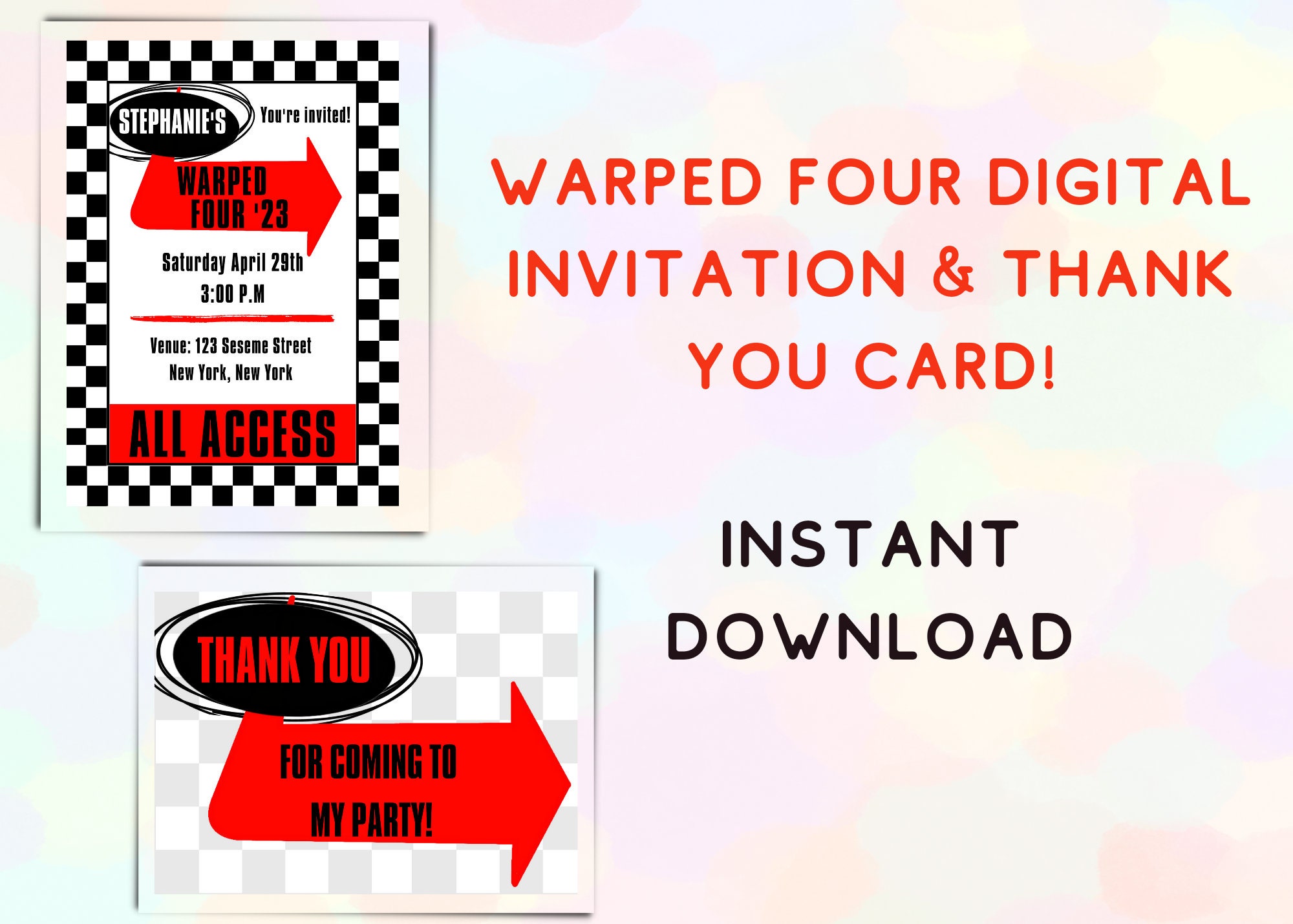 Warped Tour Theme Birthday Customized Invitation Bundle 5x7, Warped Four, Fourth Birthday ...