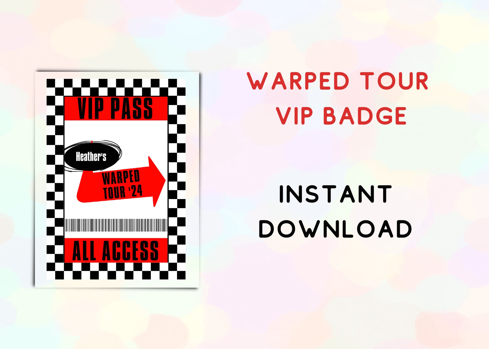 Warped Tour Theme VIP Badge Customize | Warped Tour, Any Birthday ...