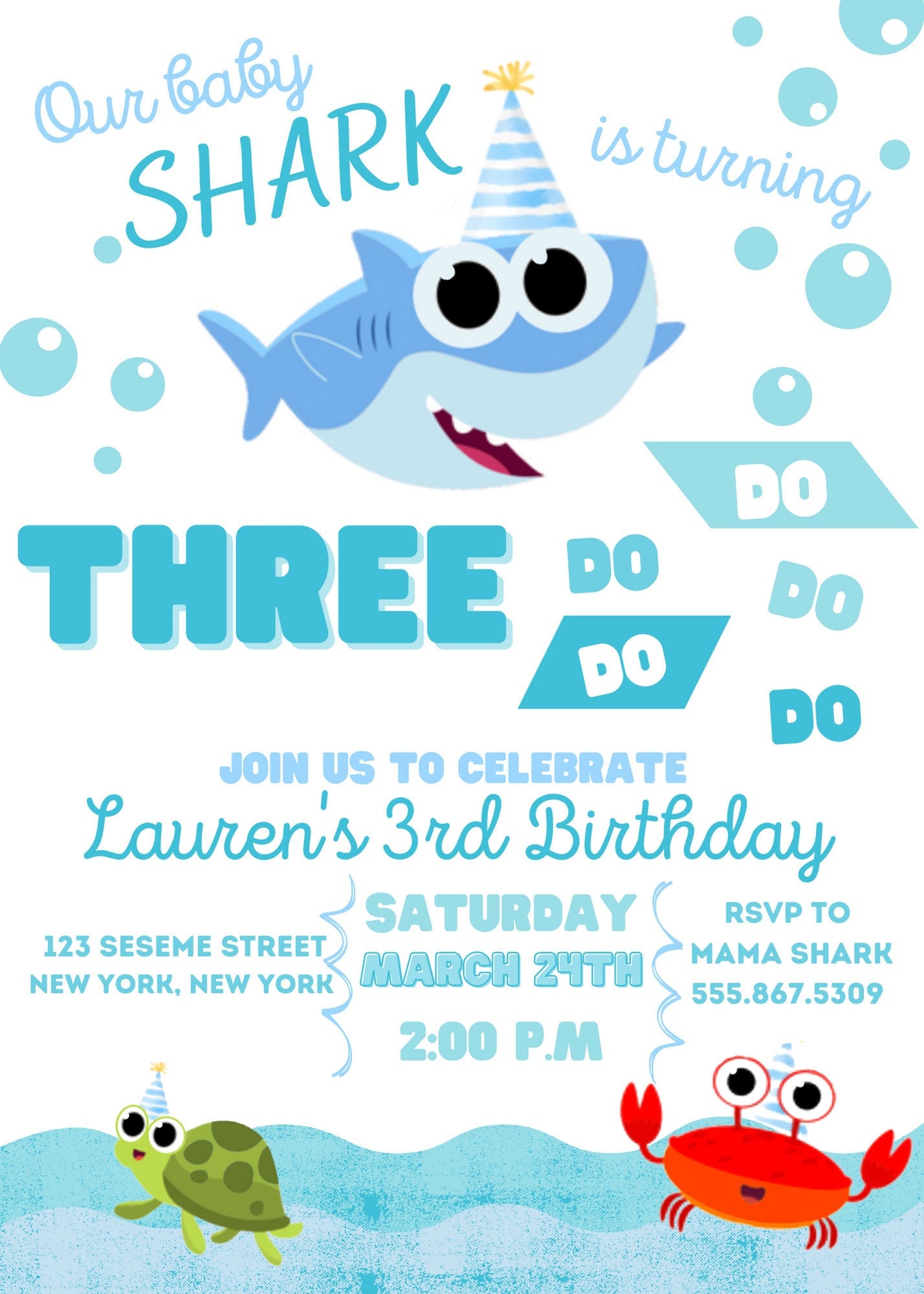 Finny the Shark Any Age Birthday Customized Invitation 5x7 - Etsy
