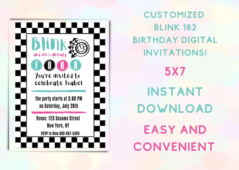 Custom Invitation, Blink 182 Birthday Invitation | 5x7, Blink 182, 1-10 ...