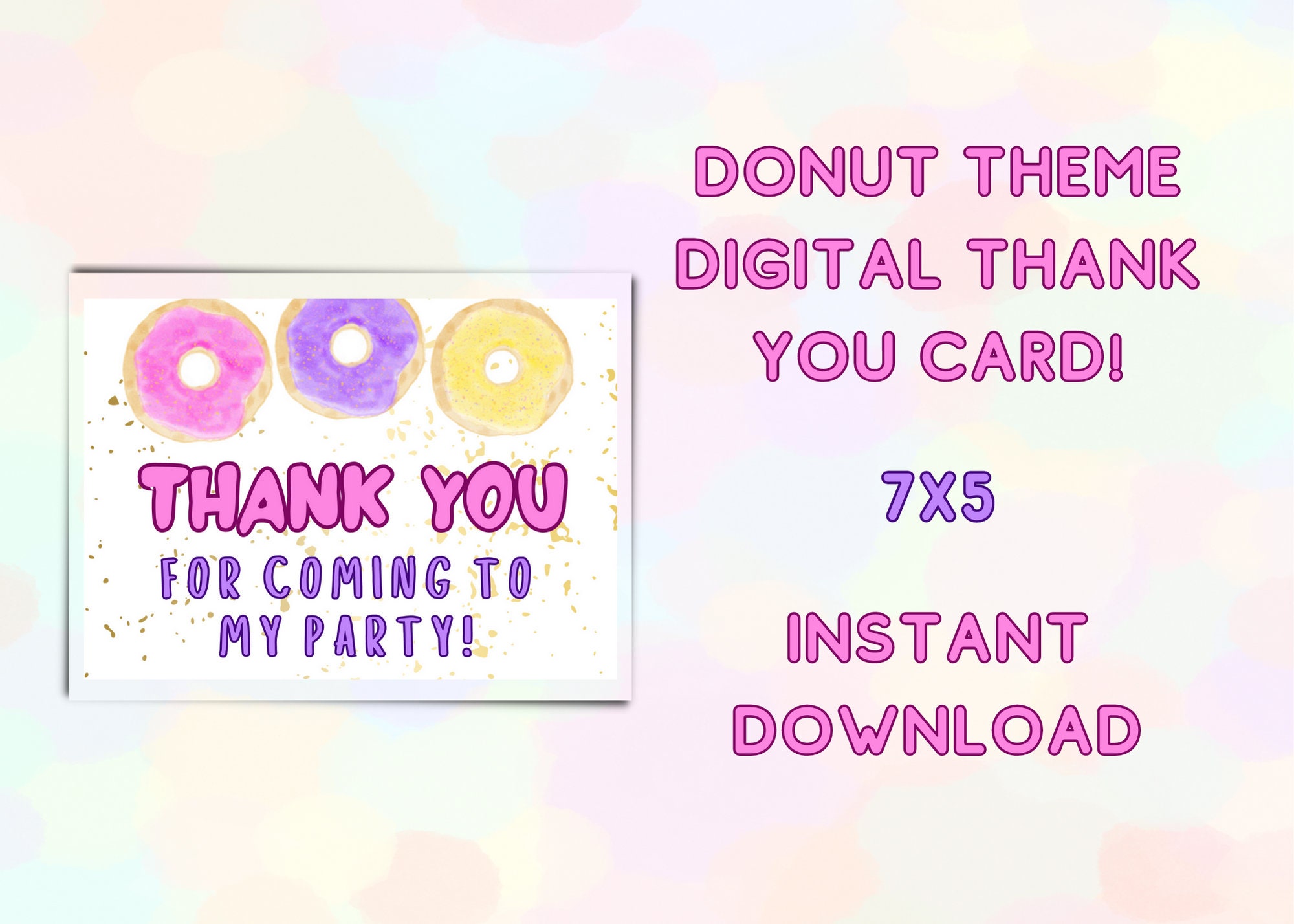 Donut Thank You Card 7x5, Donut Theme, Donut Birthday, Instant, PNG ...