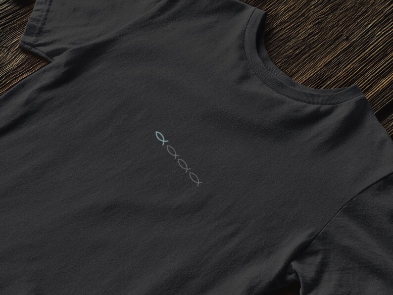 The Chosen Fish Line Drawing Teal/gray Embroidered Shirt, Inspired by ...