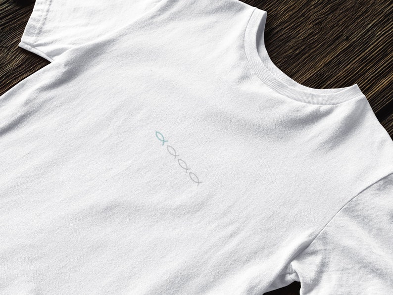 The Chosen Fish Line Drawing Teal/gray Embroidered Shirt, Inspired by ...