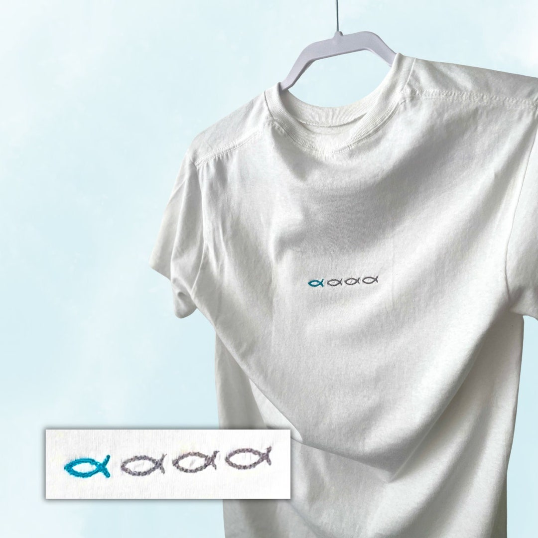 The Chosen Fish Line Drawing Teal/gray Embroidered Shirt, Inspired by ...