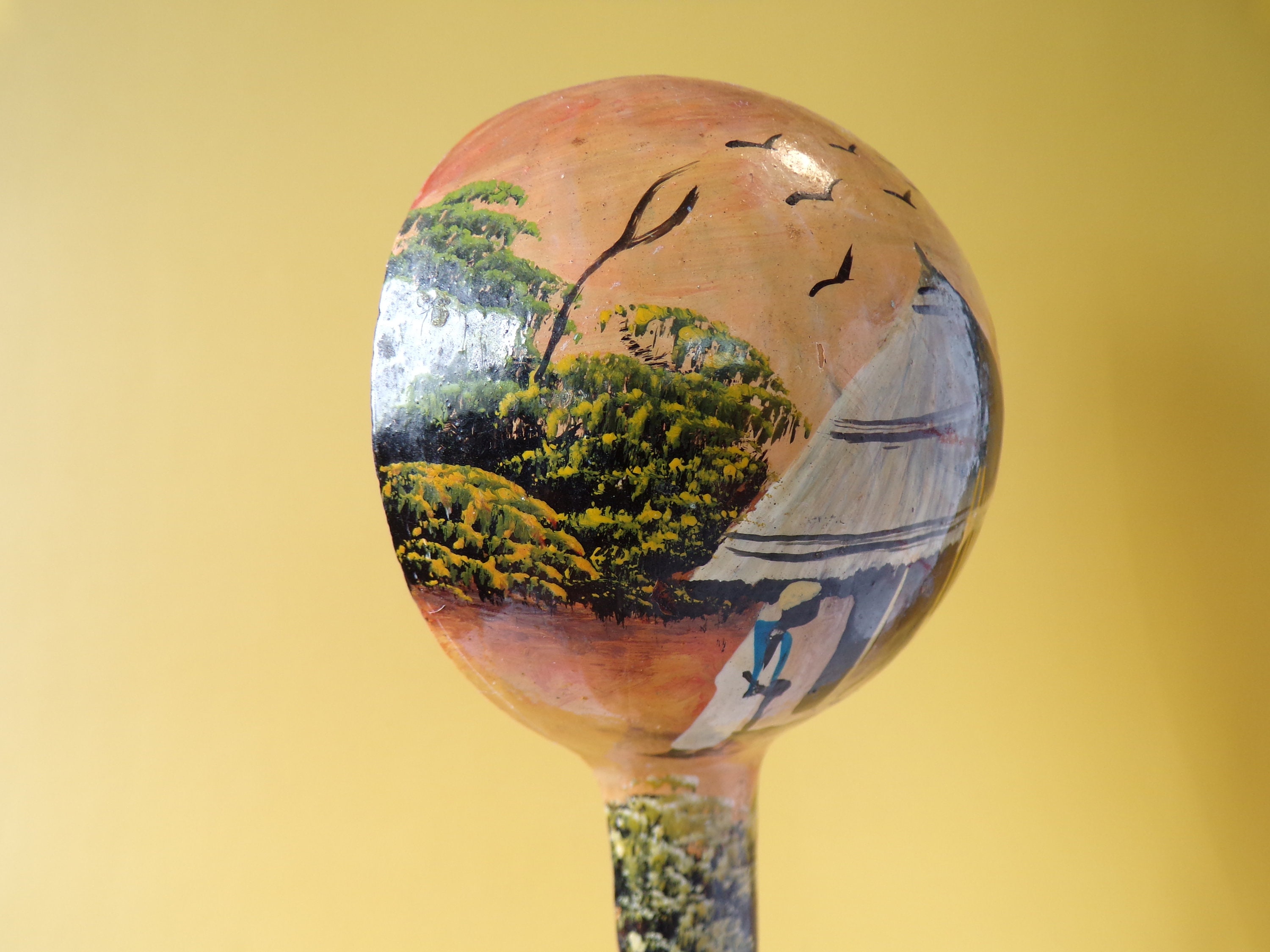 Vintage Handmade Calabash Gourd Dipper, African Gourd Ladle Handpainted ...