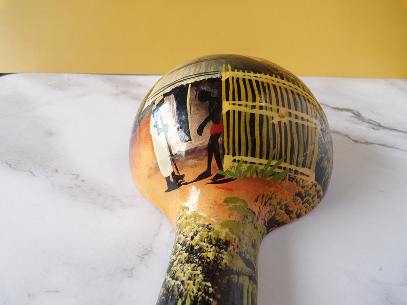 Vintage Handmade Calabash Gourd Dipper, African Gourd Ladle Handpainted ...