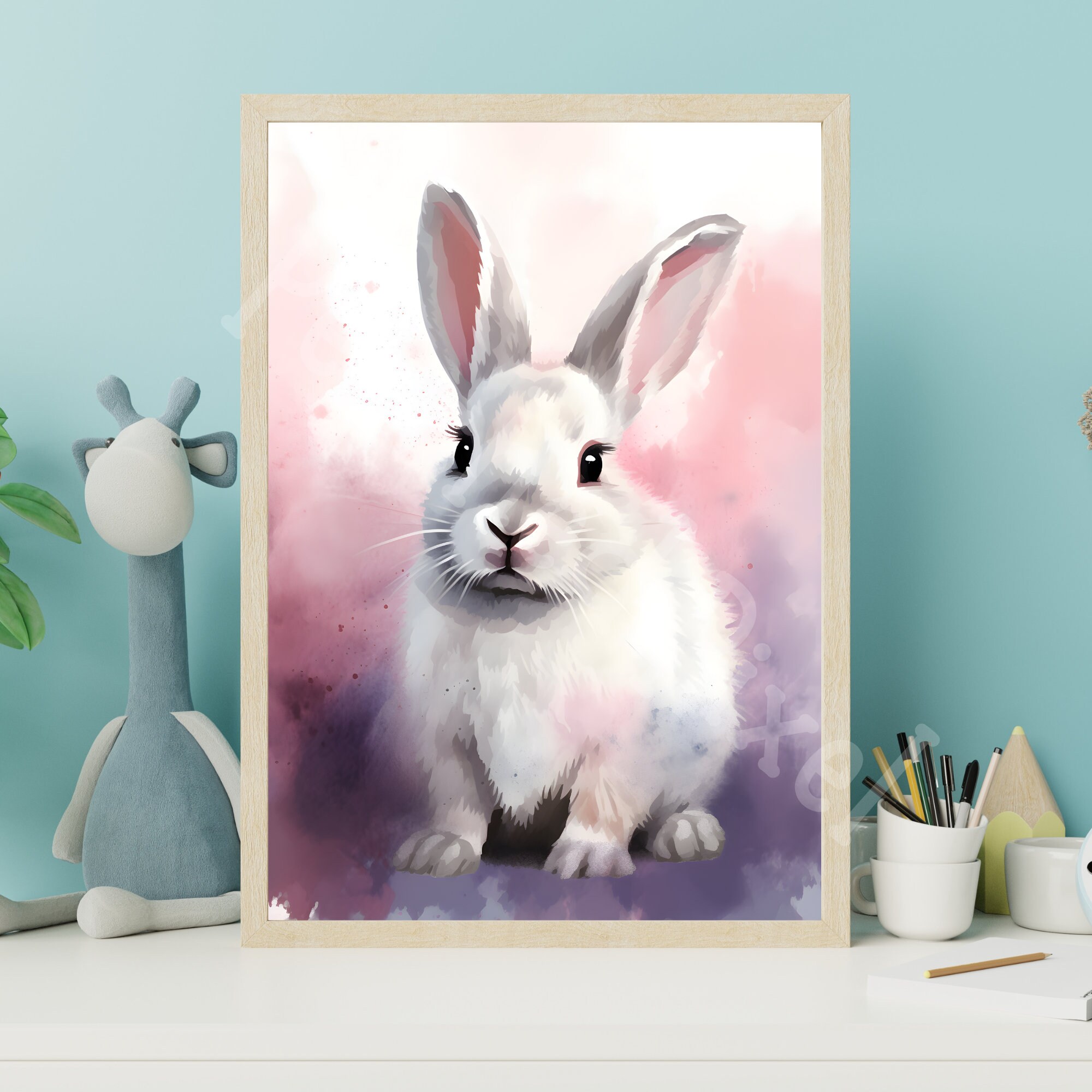 Watercolor Original Pink Baby Bunny Design Pack, Cute Rabbit ...