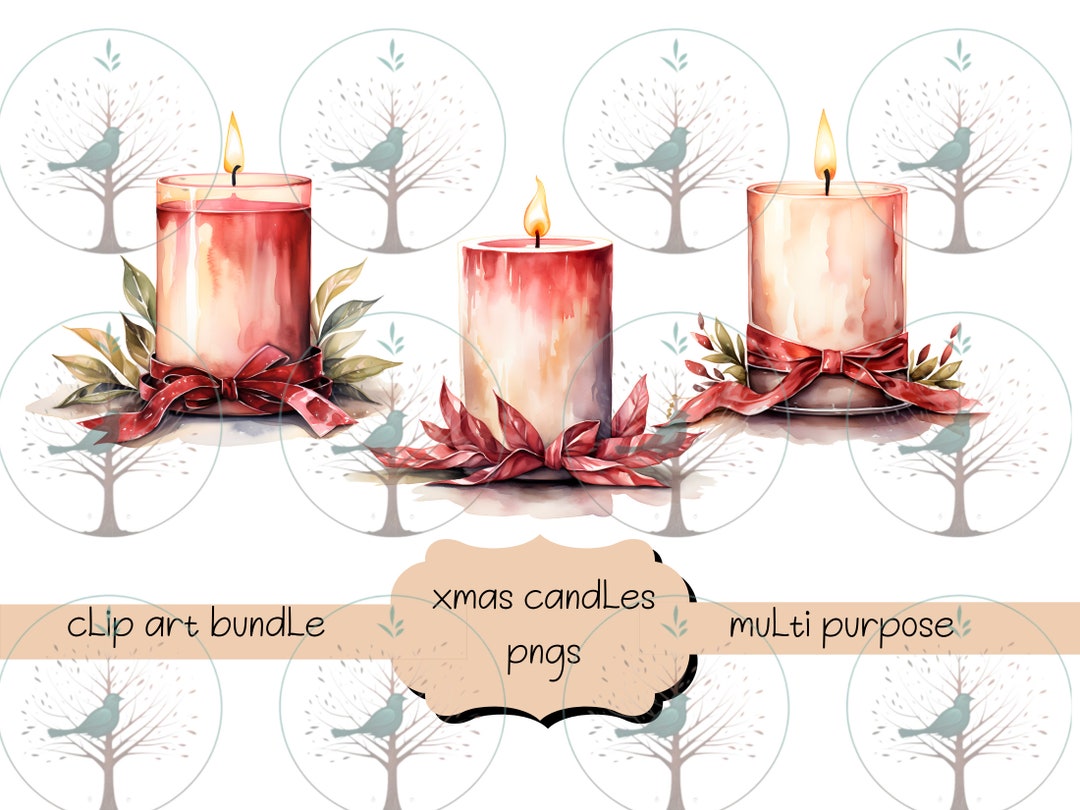 Christmas Candles Clip Art, Holiday Decor, Red Ribbon, Scrapbook, Junk ...