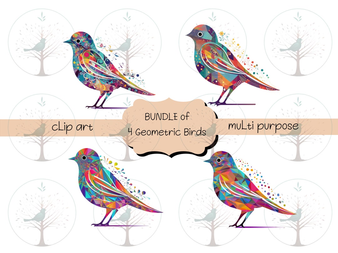 Geometric Bird Clipart Bundle, Colorful PNG Graphics (commercial Use ...