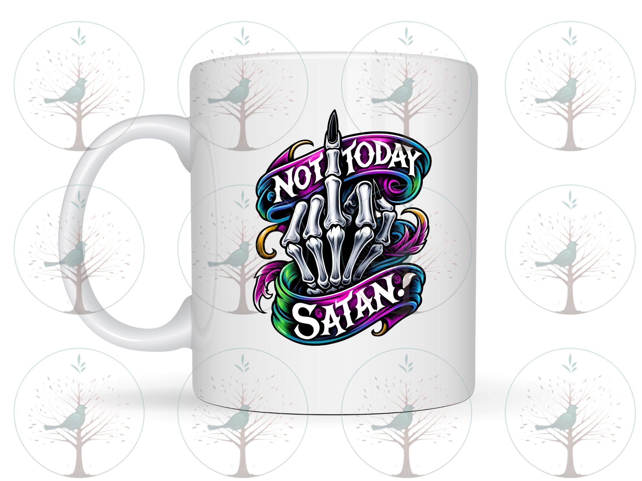 Not Today Satan, Skeleton Hand, Purple, Green, Tattoo Style, Flash Art ...