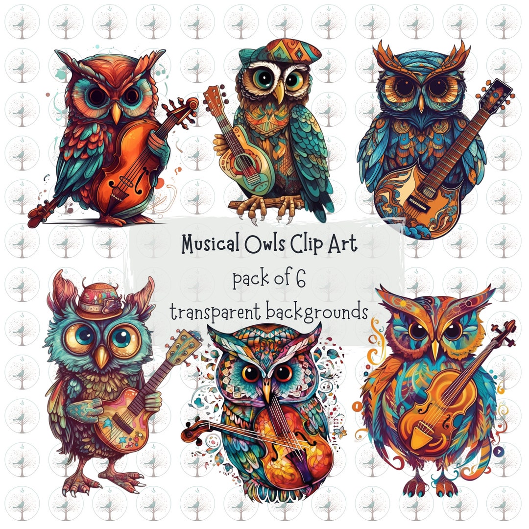 Cute Owls, Unique Owls, Clipart Bundle, Musical, Guitar, Violin ...