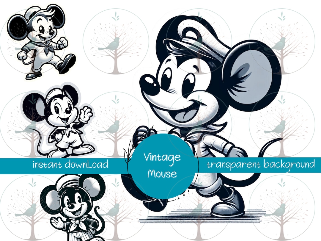Vintage Mouse Clipart Set, Black and White, Timeless Cartoon, Retro ...