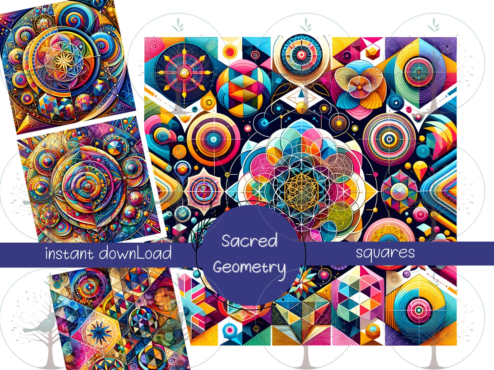 Chakra Patterns Square Clipart Set, Vibrant Colorful, Mindful ...