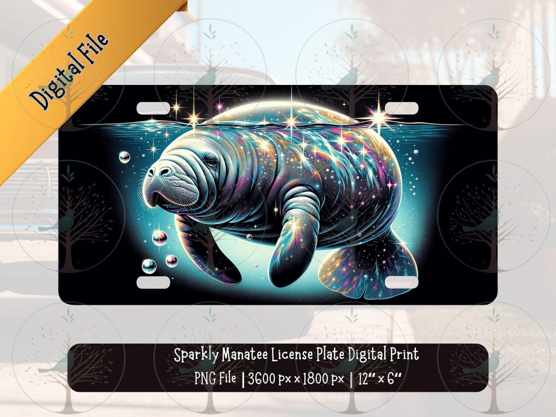 Manatee License Plate PNG, Animal Lover Gift, Sea Cow, Airbrush, Luxury ...