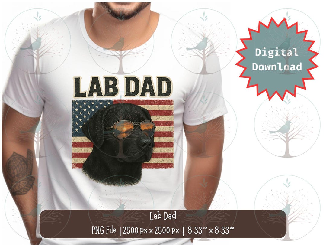 Lab Dad PNG, Patriotic Black Lab Dog Clipart With Sunglasses and Flag ...