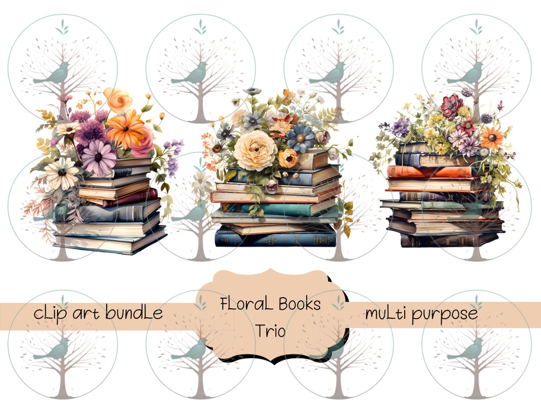 Flowers and Books Watercolor Clipart Bundle, Coquette Floral, Ephemera ...