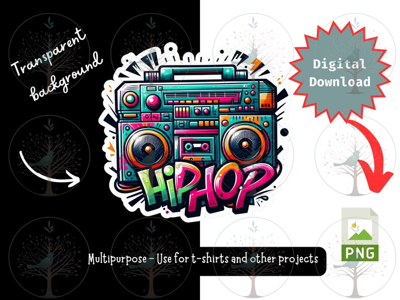 Retro 90s Boombox Clipart, Vintage Hip Hop Decor, Old School Music Box ...
