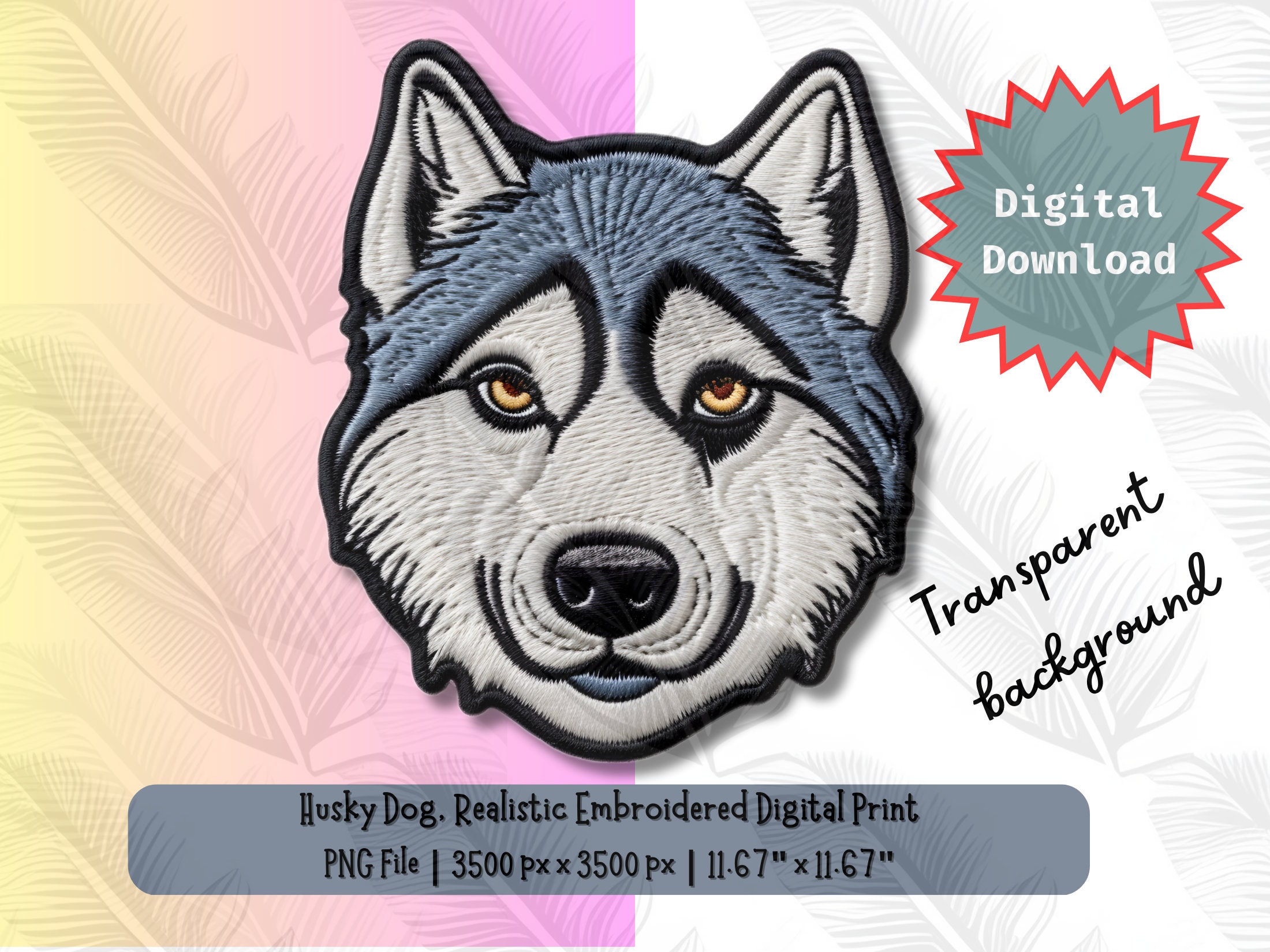 Husky Dog Embroidery Clip Art, Realistic PNG Design (digital Download ...